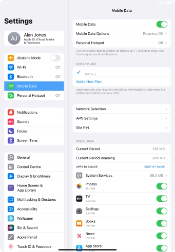 Selecting settings for data usage on your Apple iPad (10th Gen) iPadOS ...