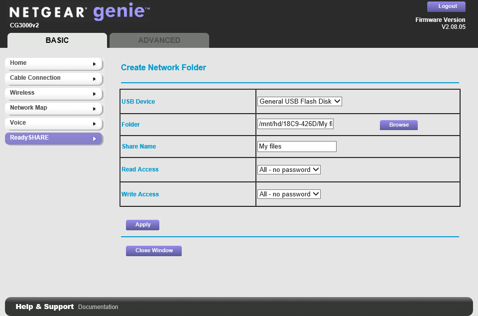Use file sharing - NETGEAR CG3000 V2 - Optus