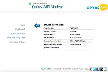 View modem information - Sagemcom Gateway F@ST 3864 - Optus