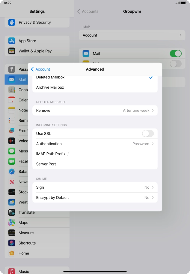 Set up your tablet for IMAP email - Apple iPad (10th Generation) - Optus