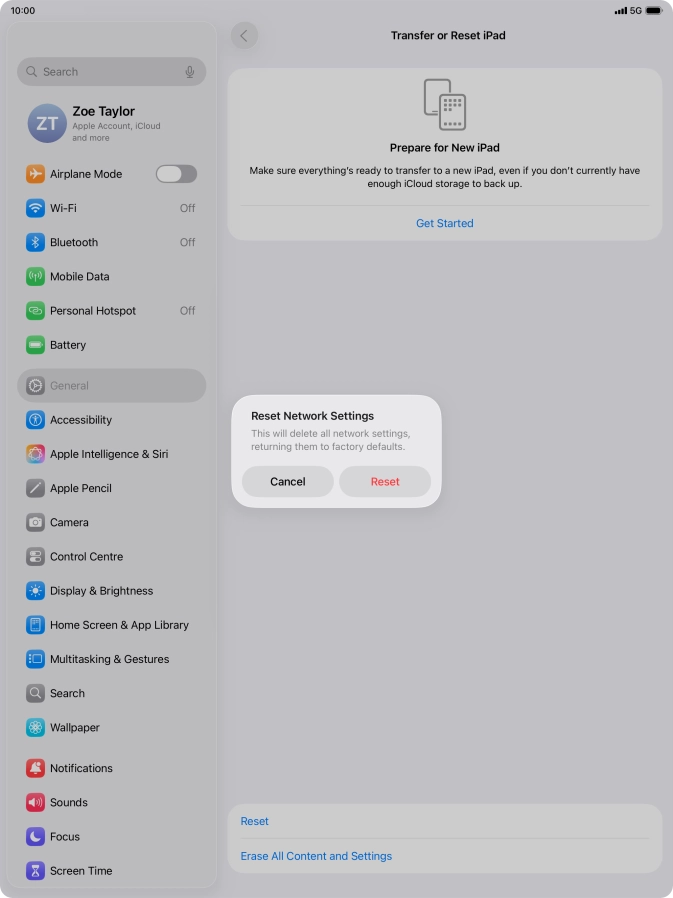 Guide for the Apple iPad Air 13 (M3) (2025) - Reset network settings ...